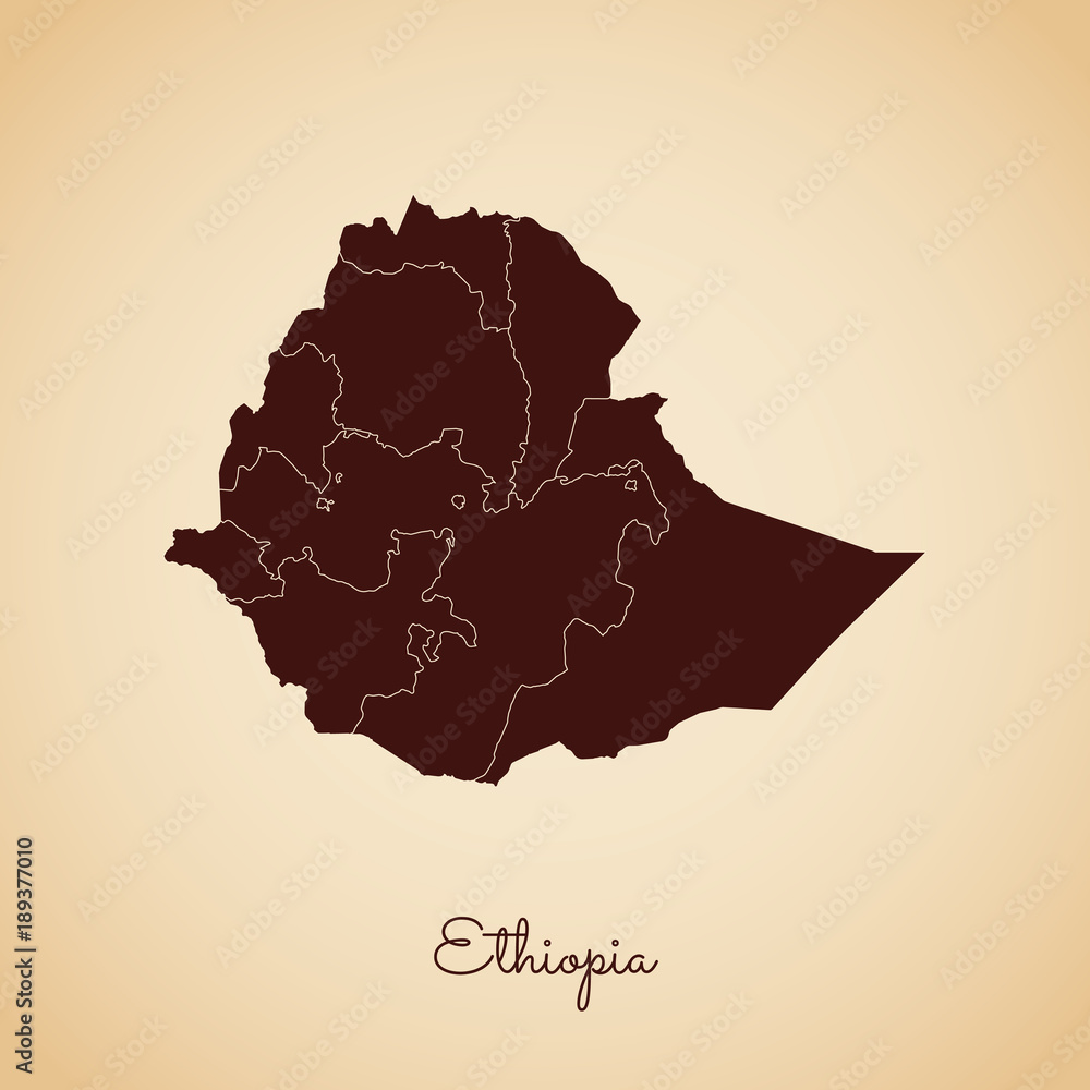 Ethiopia region map: retro style brown outline on old paper background ...