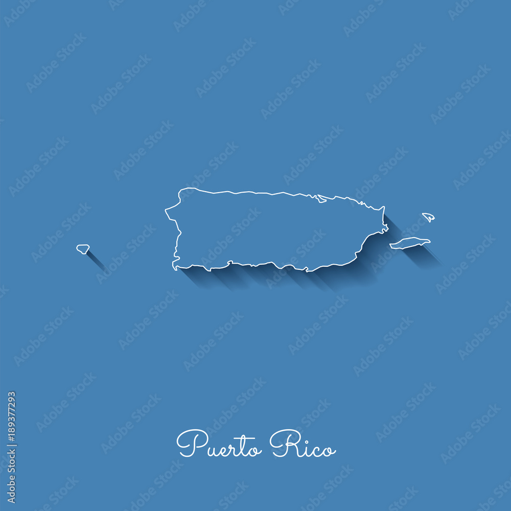 Puerto Rico region map: blue with white outline and shadow on blue ...