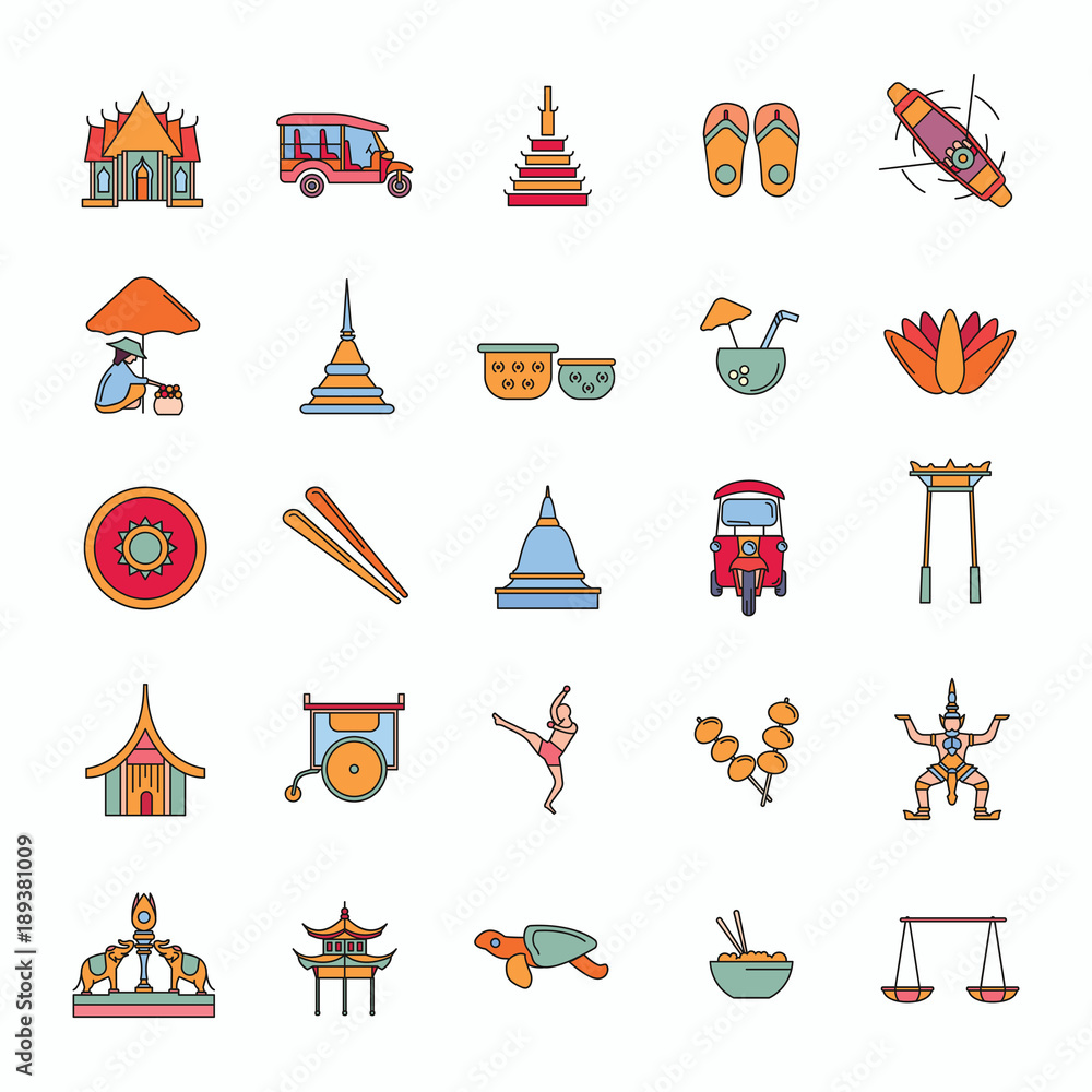 Thailand line icons set isolated on white background. Vector ...