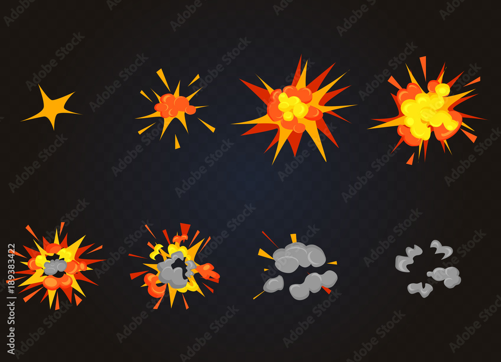 Top view of vector flash explosion effect, bomb boom. Cartoon explosion ...