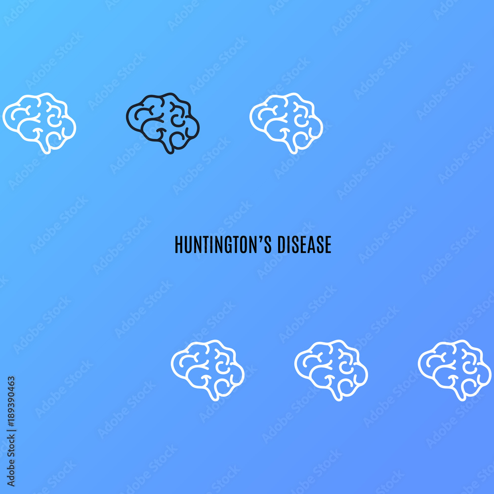 Huntington's disease poster on blue background. Row of healthy brains ...