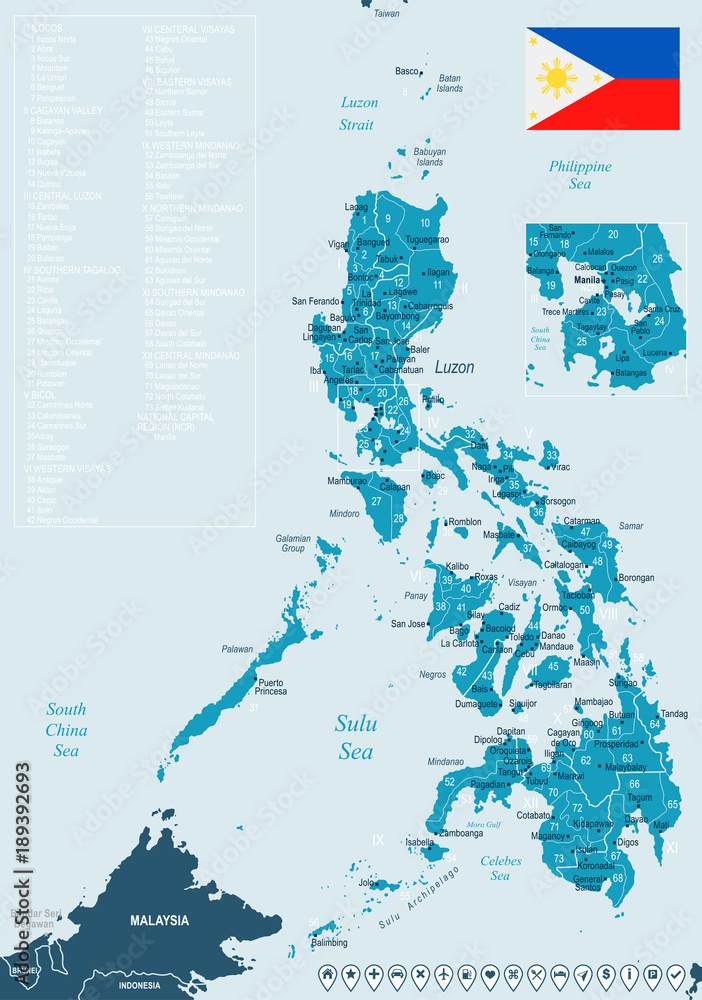 Philippines - map and flag - Detailed Vector Illustration Stock Vector ...