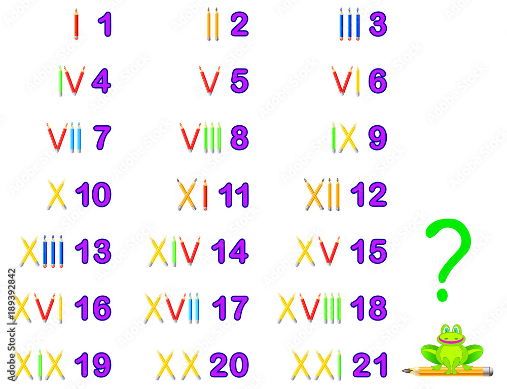 Educational page for children to study Roman numerals. Developing ...
