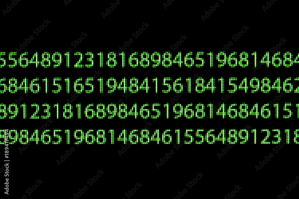 Green random numbers on computer screen. Closeup background with ...