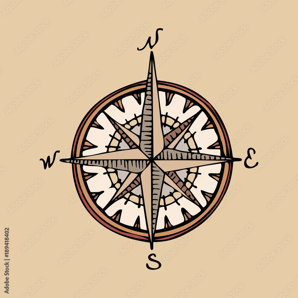 handdrawn retro compass for an old geographical map Stock Vector ...
