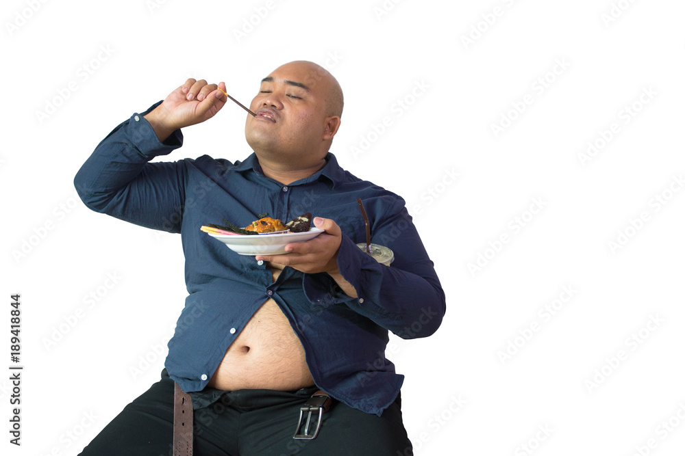 Asian fat man eat snack Stock Photo | Adobe Stock