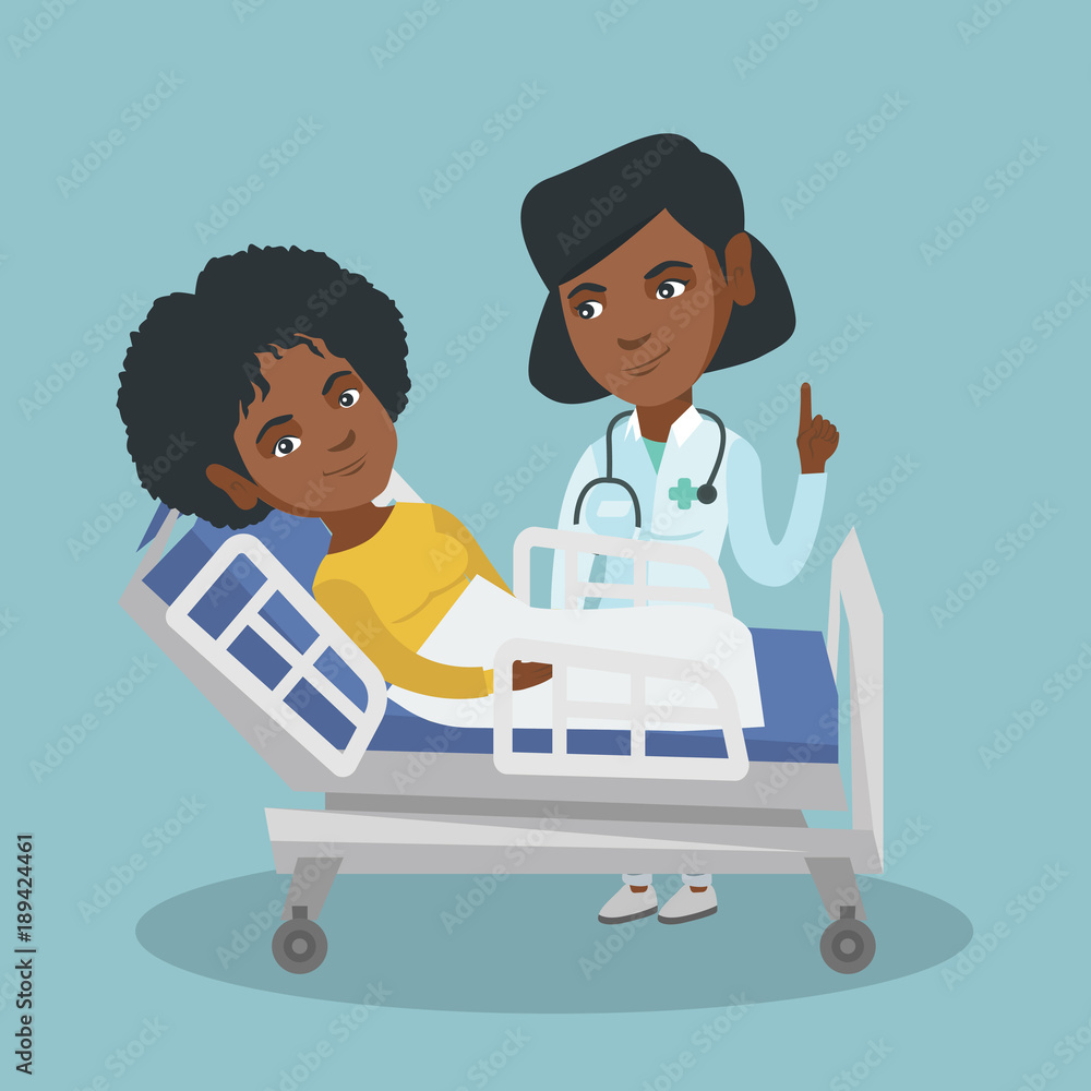 Young african-american doctor visiting a patient in a hospital room ...