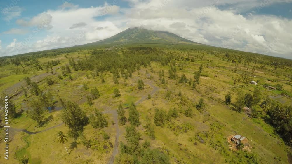 The foot of the Mayon Volcano with flowing mountain rivers near Legazpi ...