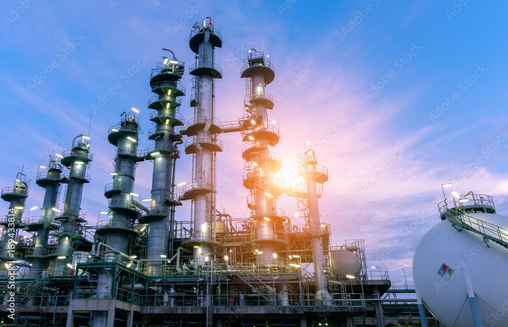 .Oil Industry Refinery factory at Sunset, Petroleum, petrochemical ...