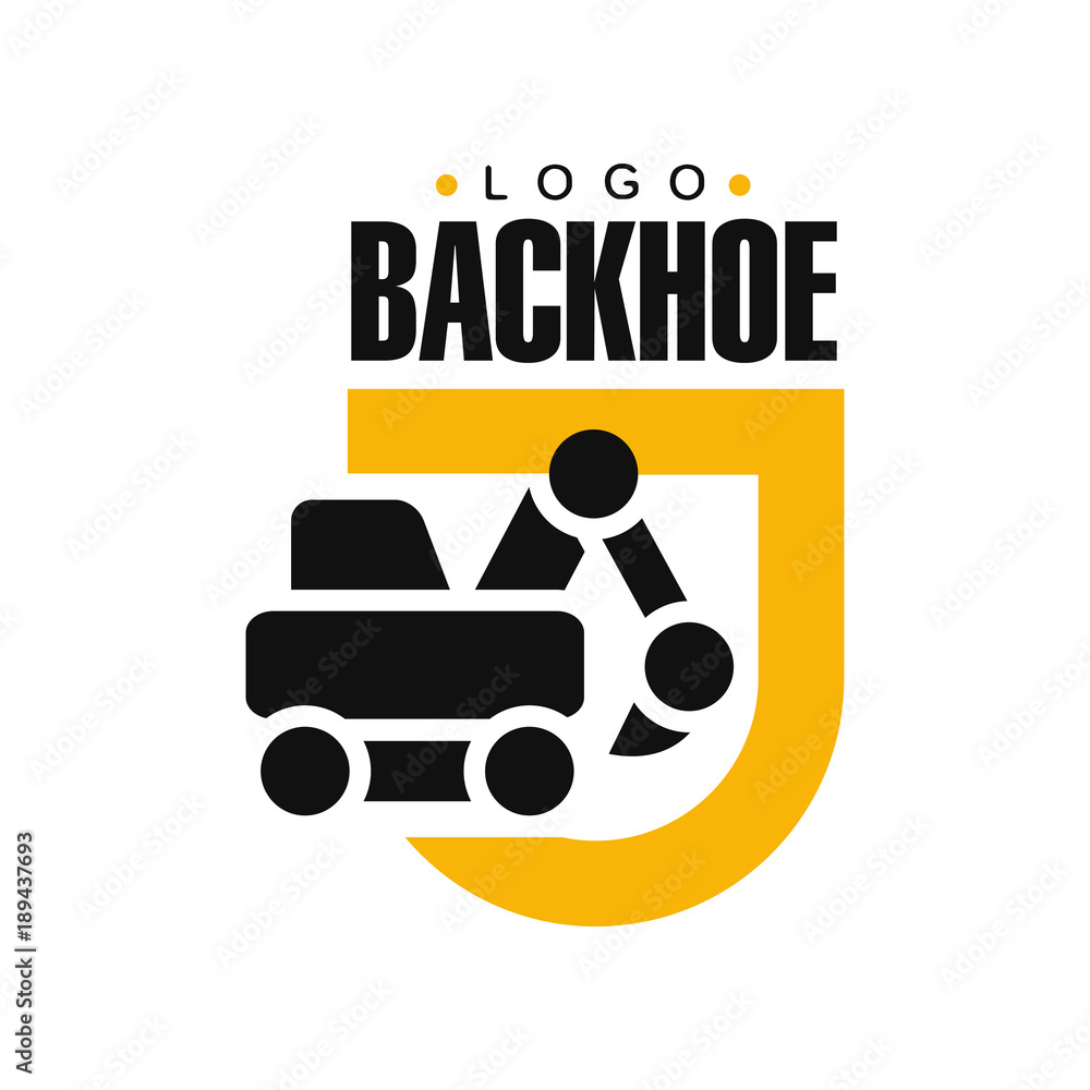 Backhoe logo design, excavator equipment service yellow and black label ...