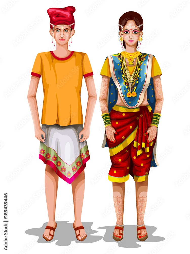 Goan wedding couple in traditional costume of Goa, India Stock Vector ...