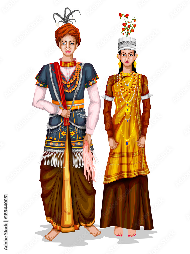 Meghalayan wedding couple in traditional costume of Meghalaya, India ...
