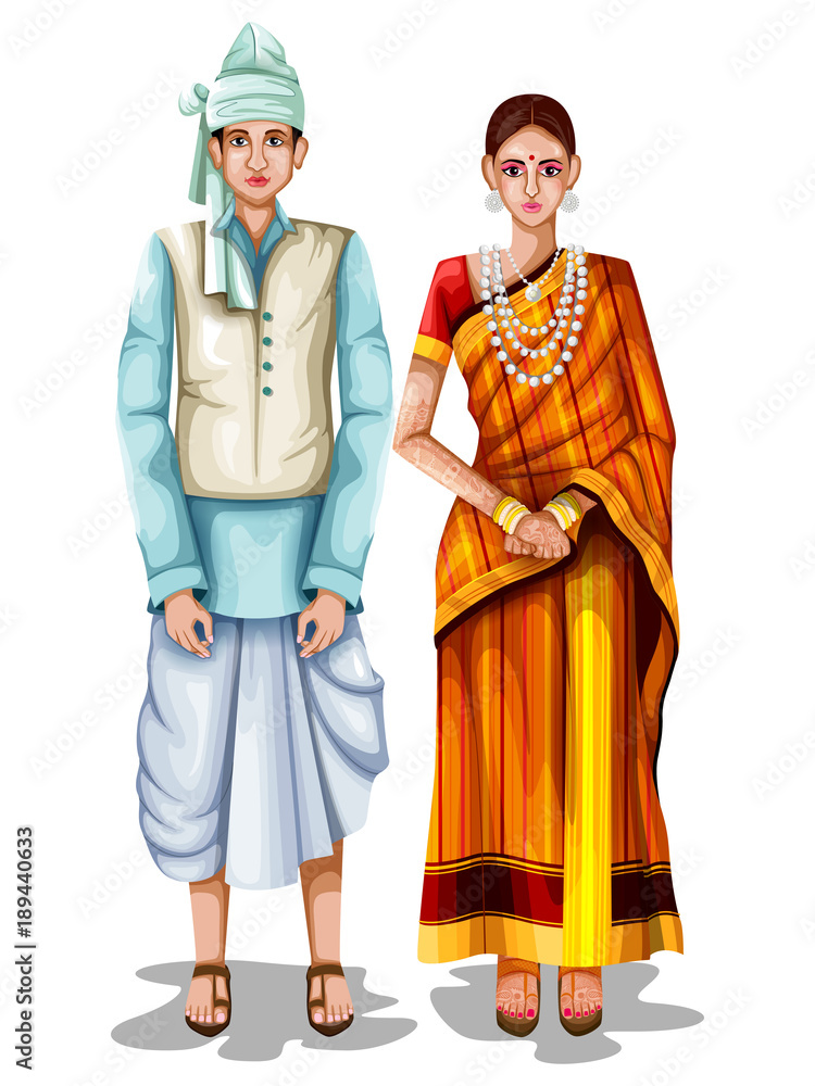 Tripuri wedding couple in traditional costume of Tripura, India Stock ...