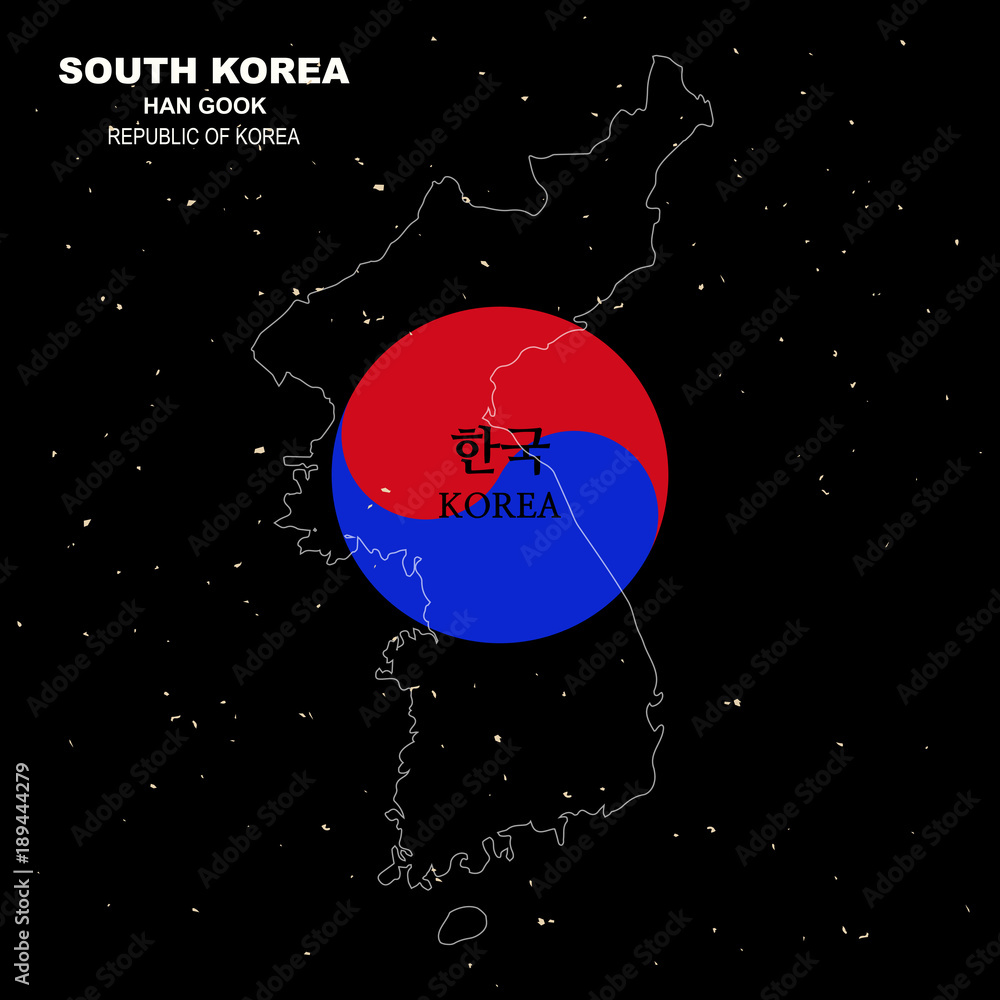 Vector South Korea Map, Korean Hangul, Graphic Poster, South Korea ...