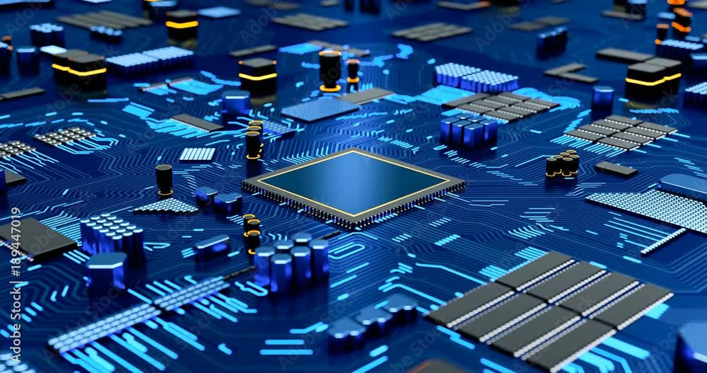 Seamless Loop CPU on Motherboard - abstract 3D render of a compuiter ...