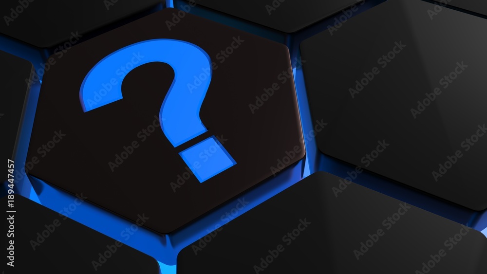 Blue question mark on hexagons - 3D rendering Stock Illustration ...