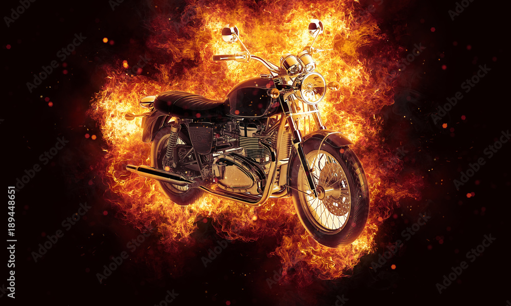 Flaming burning motorcycle with exploding sparks Stock-Illustration ...