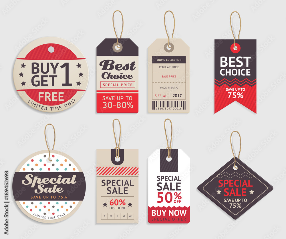 Price tags label design set. Vector illustration. Stock Vector | Adobe ...