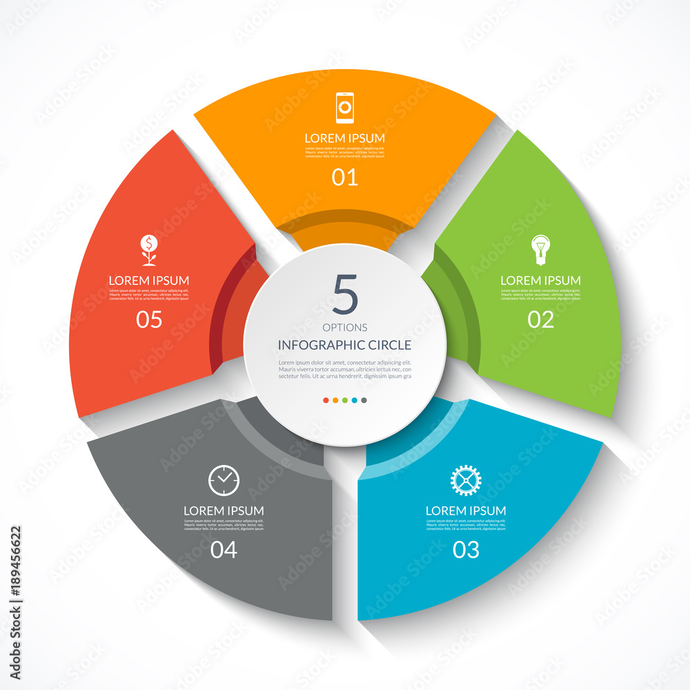 Infographic circle. Process chart. Vector diagram with 5 options. Can ...