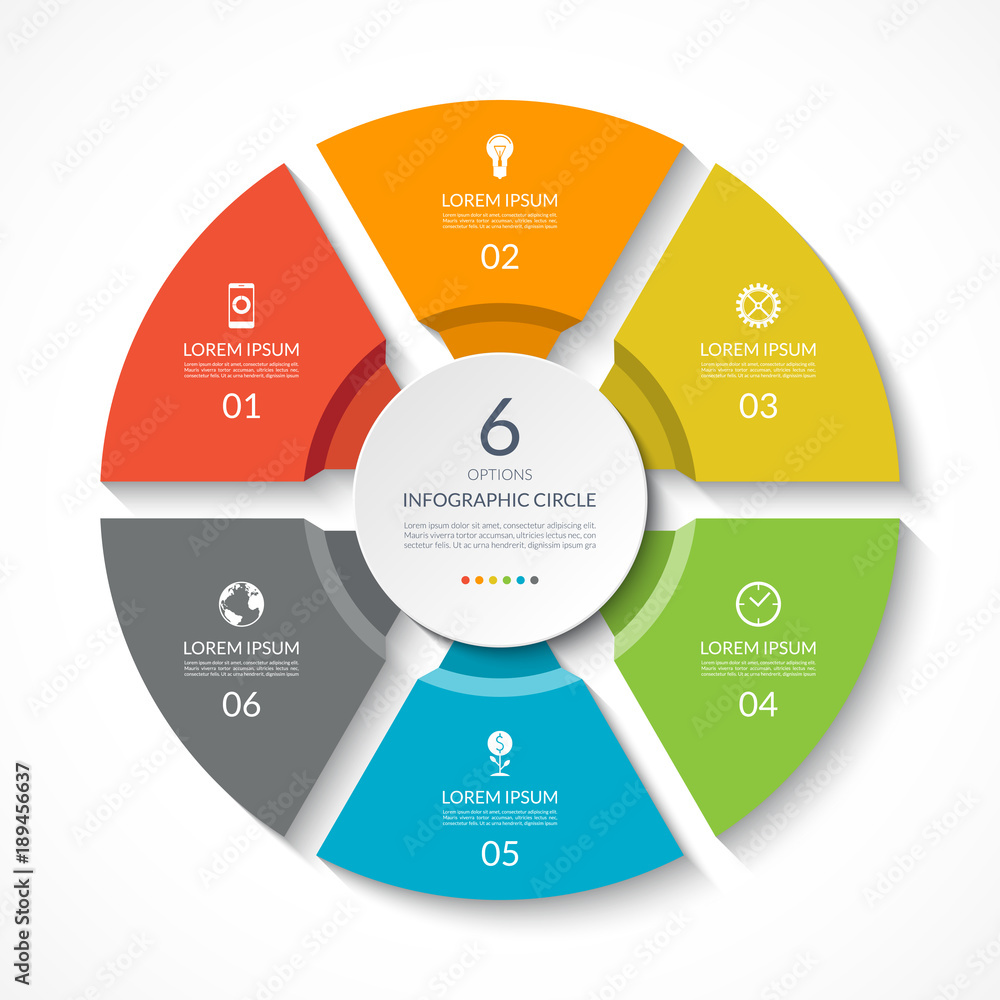 Infographic circle. Process chart. Vector diagram with 6 options. Can ...