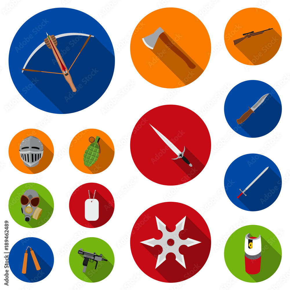 types-of-weapons-flat-icons-in-set-collection-for-design-firearms-and