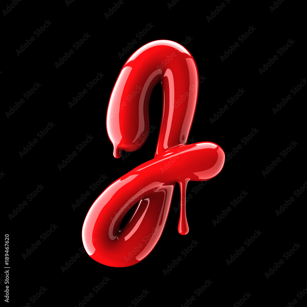 Leaky red alphabet on black background. Handwritten cursive letter J ...