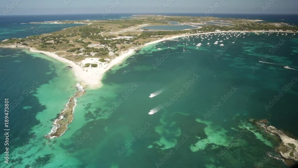 Aerial view of Rottnest Island in Australia. Scenic flight with wing of ...