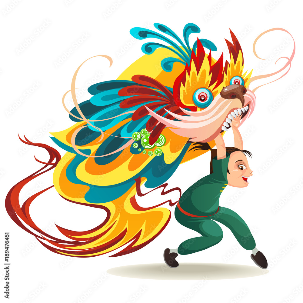 Chinese Lunar New Year Lion Dance Fight isolated on white background ...