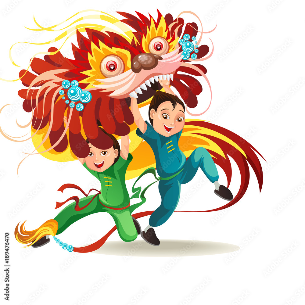 Cartoon Chinese Dragon Parade