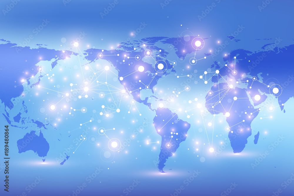 Political World Map with global technology networking concept. Digital ...