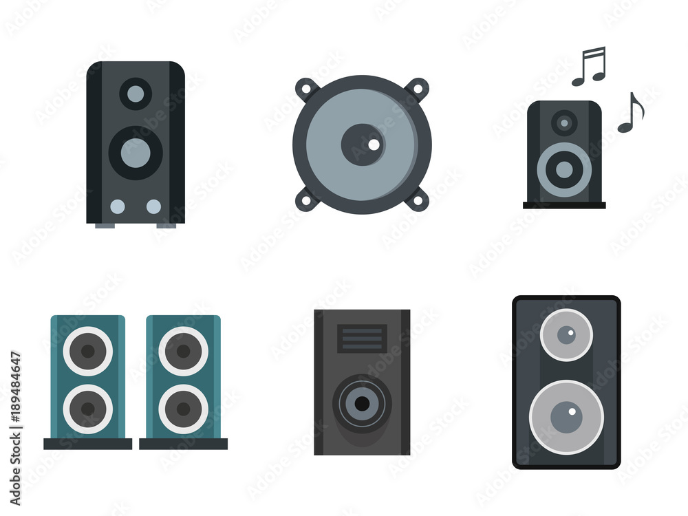 Speaker icon set, flat style Stock Vector | Adobe Stock