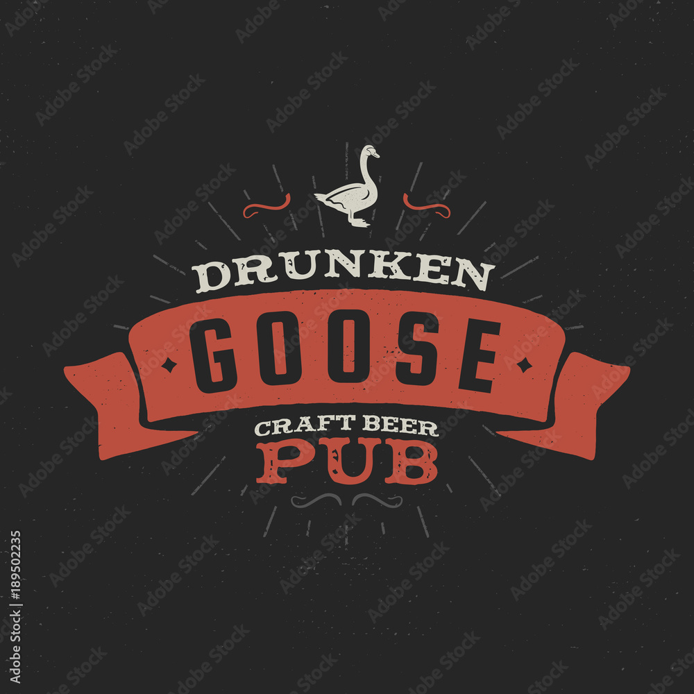 Vintage craft beer pub label. Drunken goose brewery retro design ...