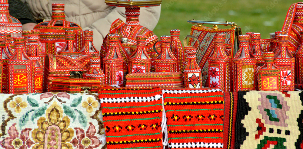 street selling of a handmade souvenirs with traditional macedonian ...
