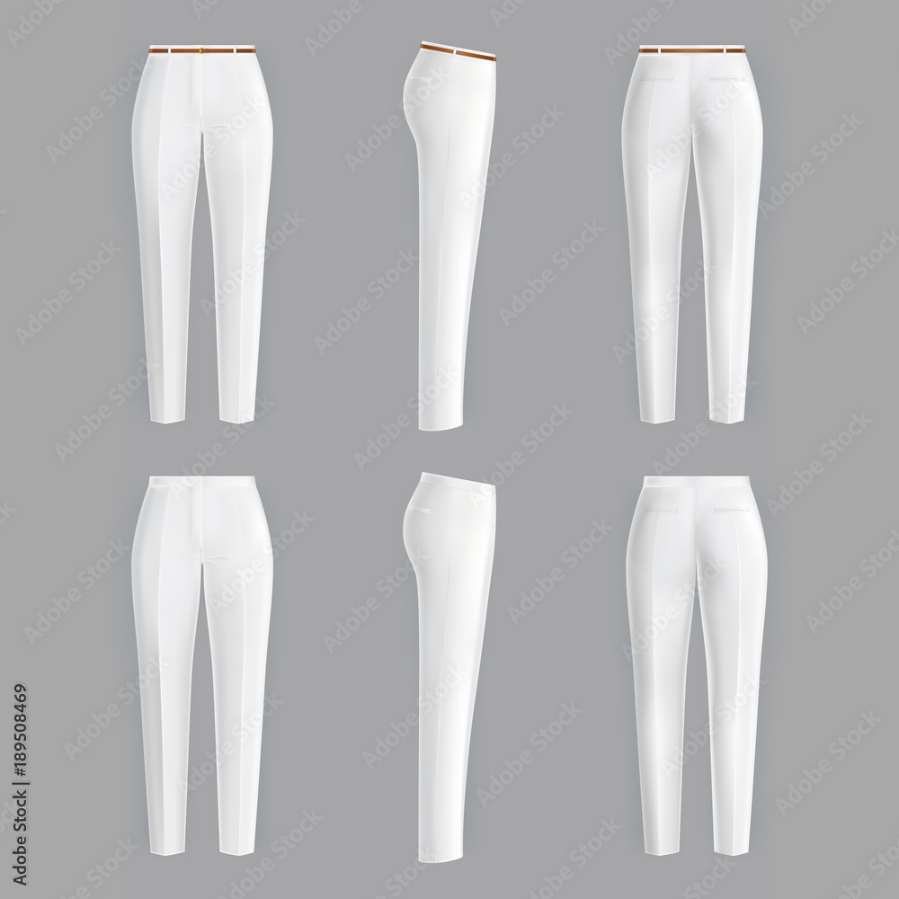 Vector realistic white trousers for women isolated on gray background ...