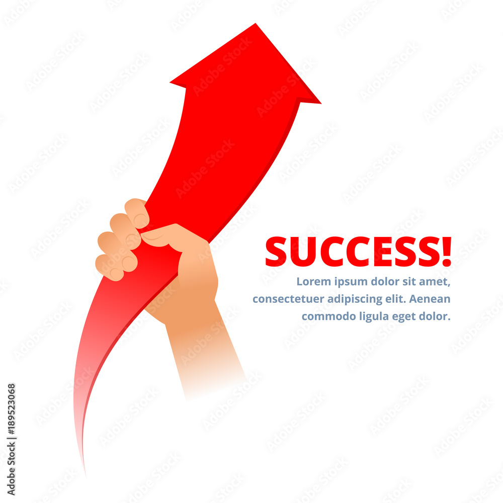 Hand holds increasing red arrow graph. Business improving flat concept ...