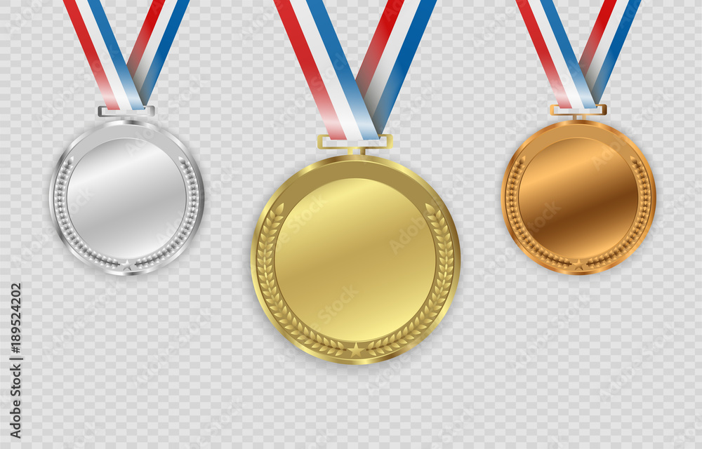 Set of gold, bronze and silver. Award medals isolated on transparent ...