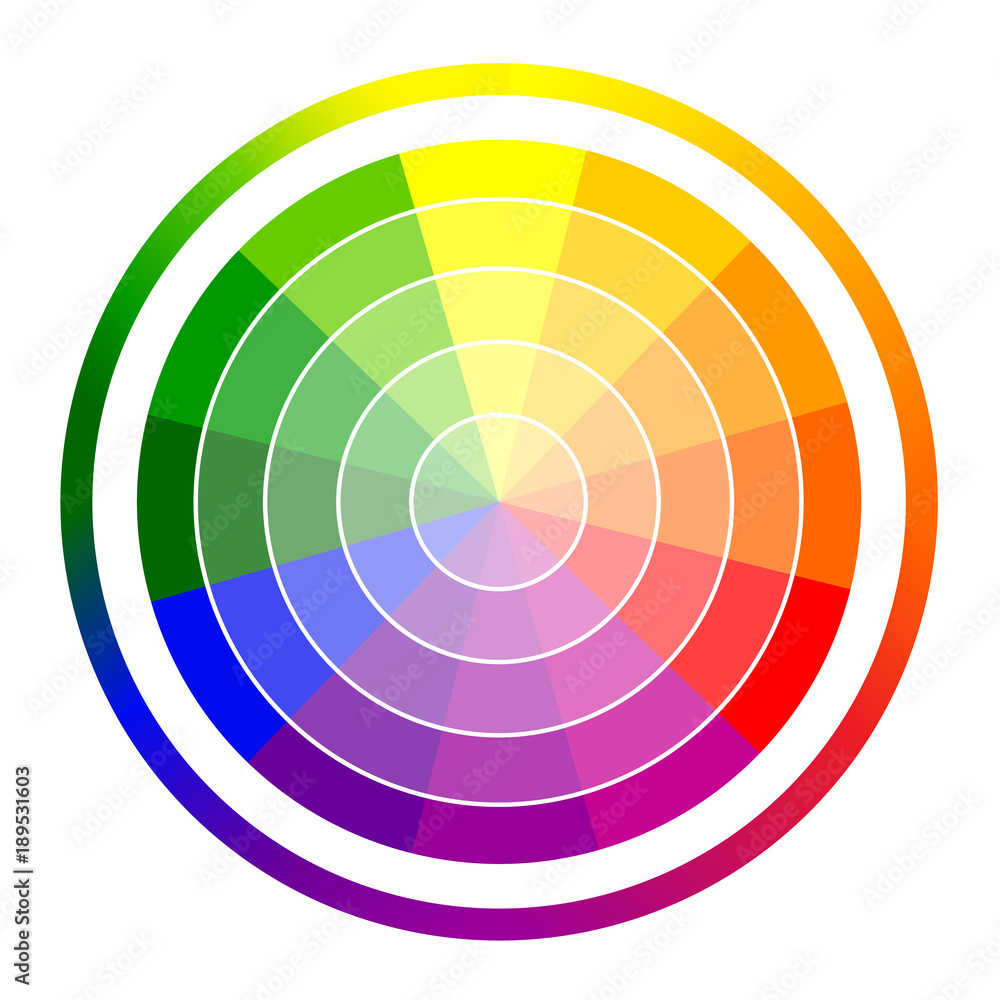 Vector illustration of color circle of twelve colors. Gradation of ...