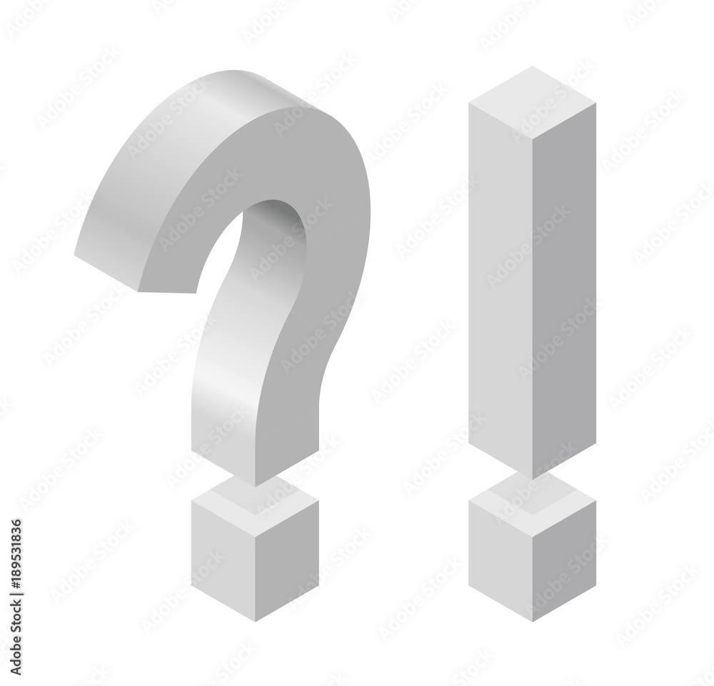 Question mark and exclamation mark in isometric perspective isolated on ...
