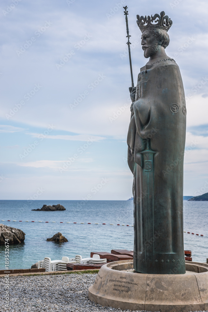 Statue of king Stephen Tvrtko I in port of Herceg Novi, Montenegro ...