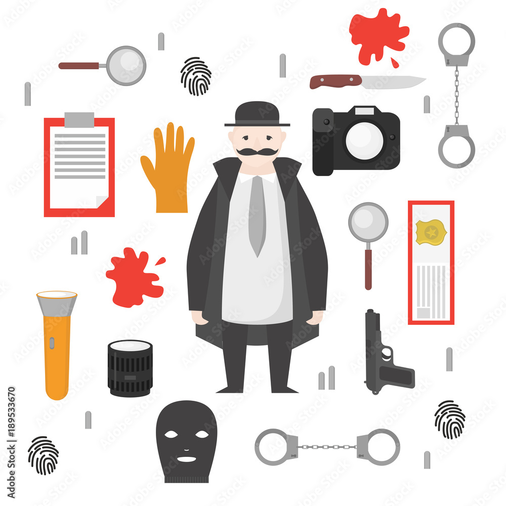 Detective occupation character design, cartoon flat style. Design ...