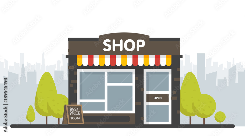 Vector shop or market store front exterior facade, vector illustration ...
