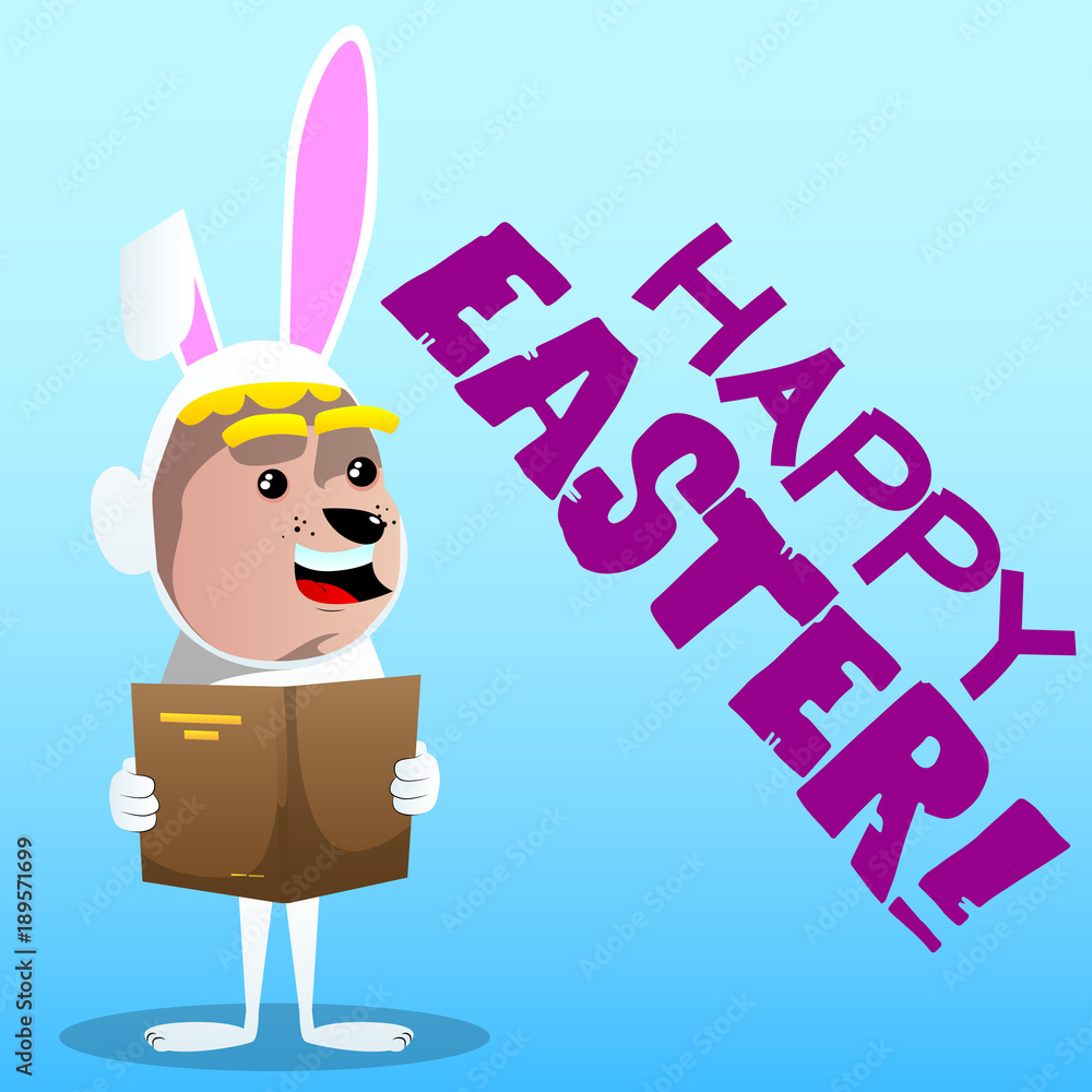 Boy dressed as Easter bunny reading a book. Vector cartoon character ...