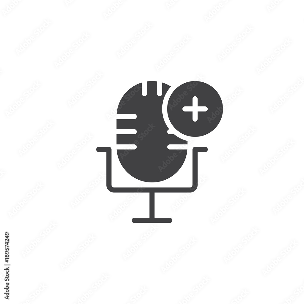 Add record icon vector, filled flat sign, solid pictogram isolated on ...