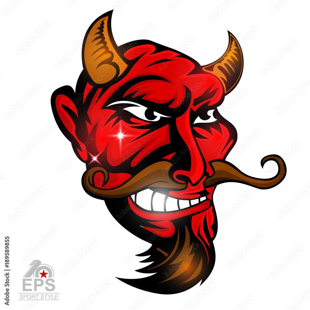 Satan face in profile with bared teeth isolated on white. Logo for any ...