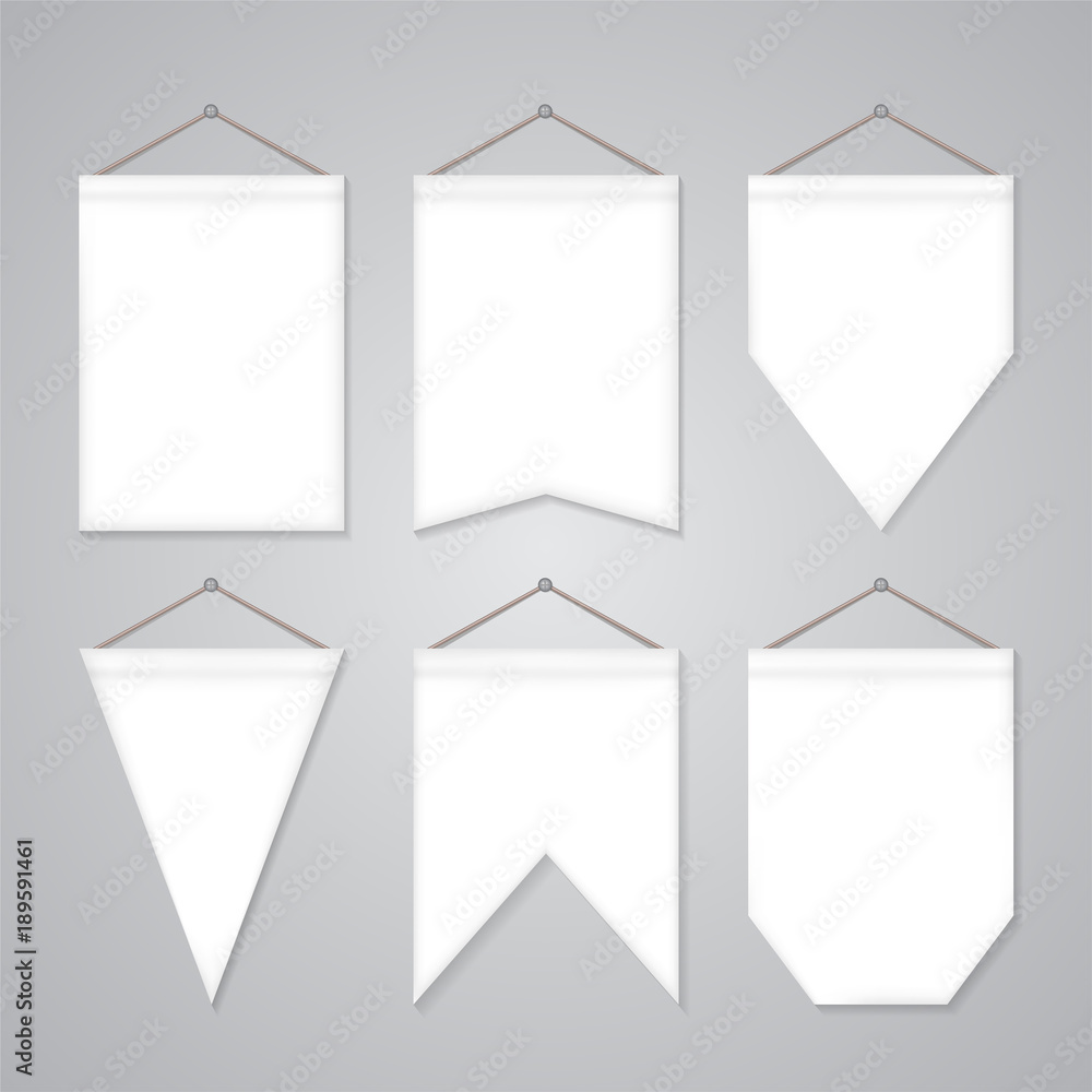 White pennant templates vector set with empty space for branding ...