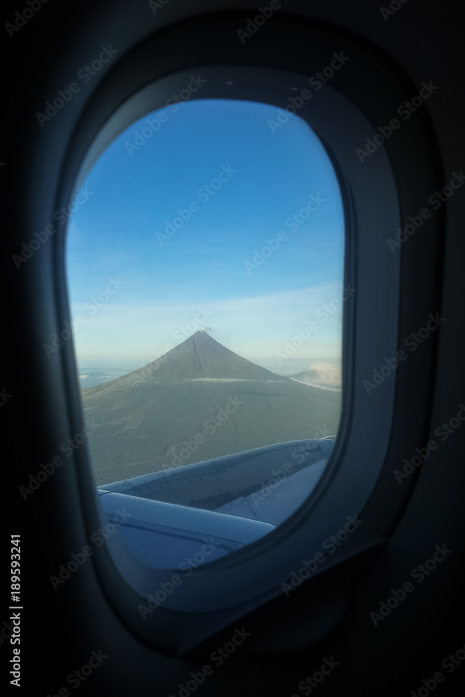 Mount Mayon Volcano View From The Airplane Window Seat Stock Photo ...