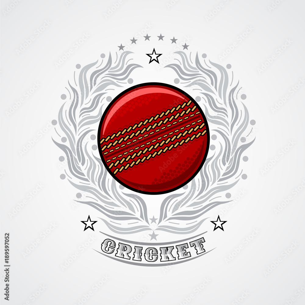 Cricket ball in center of silver wreath. Sport logo for any team or ...