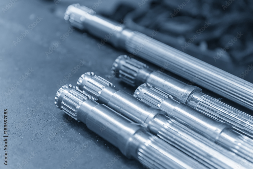 The driven shaft with the teeth for mechanical purpose.The metal spline ...