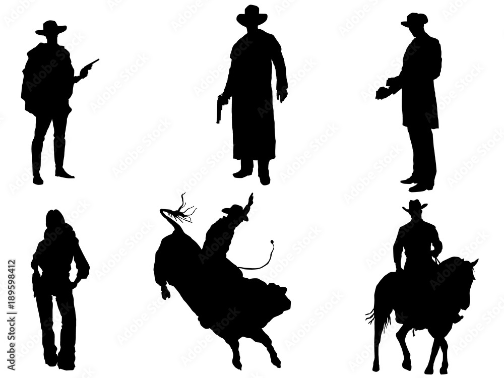 Set of 6 cowboy silhouette Stock Vector | Adobe Stock