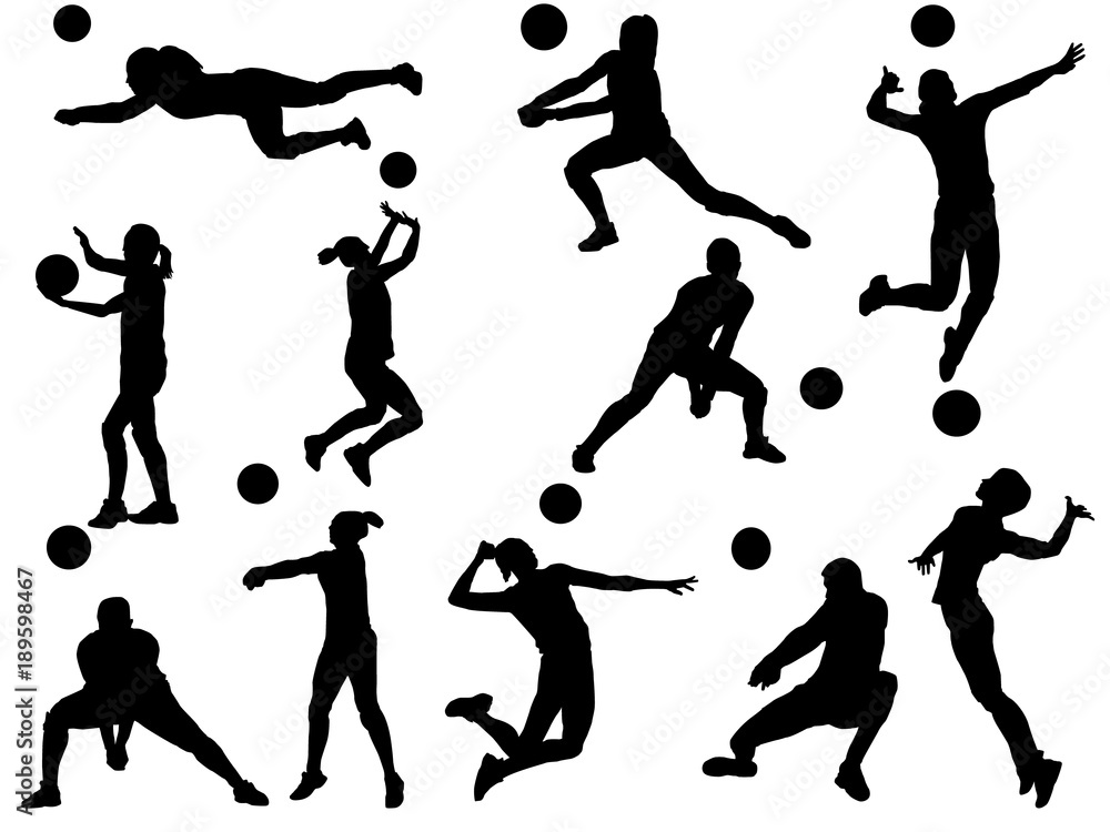 Set of Volleyball silhouette Stock Vector | Adobe Stock